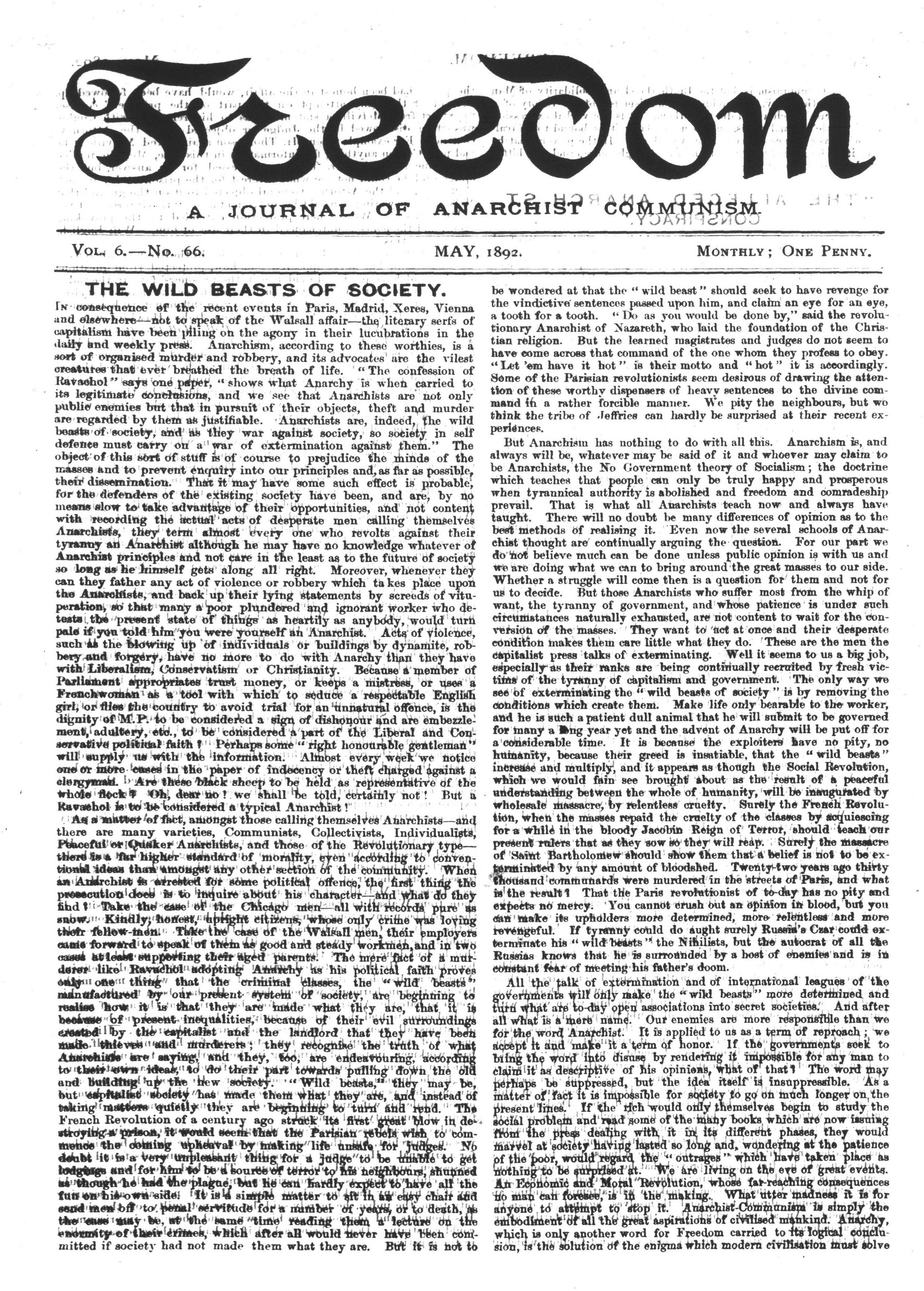 Freedom vol 6. no 66 (May 1892) | libcom.org